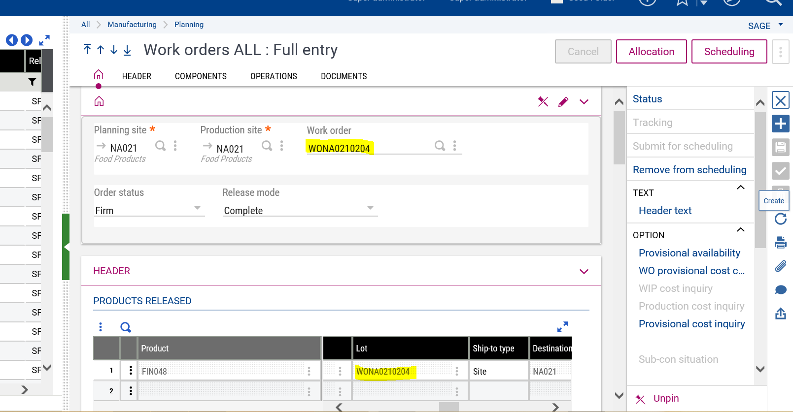Aligning Lot Numbers with Work Order Numbers