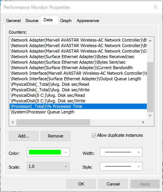 Windows Performance Monitor – Configuring the Display