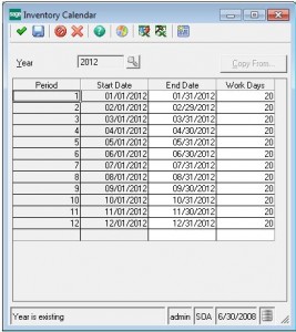 How to Add a New Inventory Calendar to Sage 500 ERP