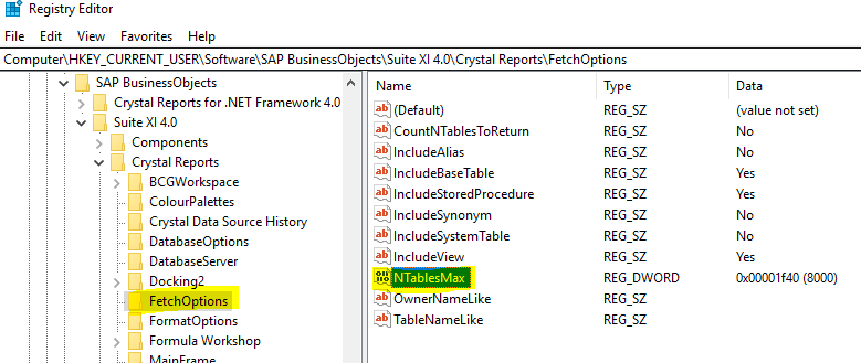 Crystal Reports Doesnt Display All Objects In The Database