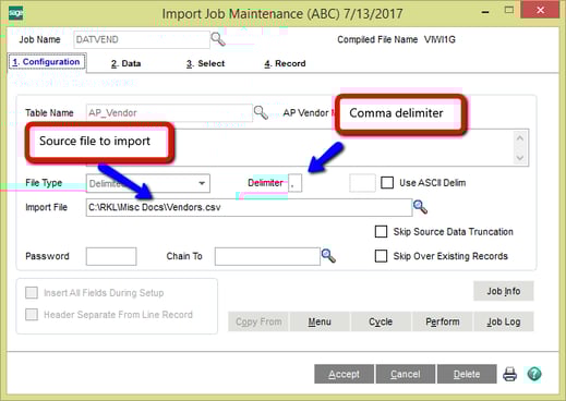 Sage 100 Visual Integrator: Importing Comma Separated or ‘CSV’ files.