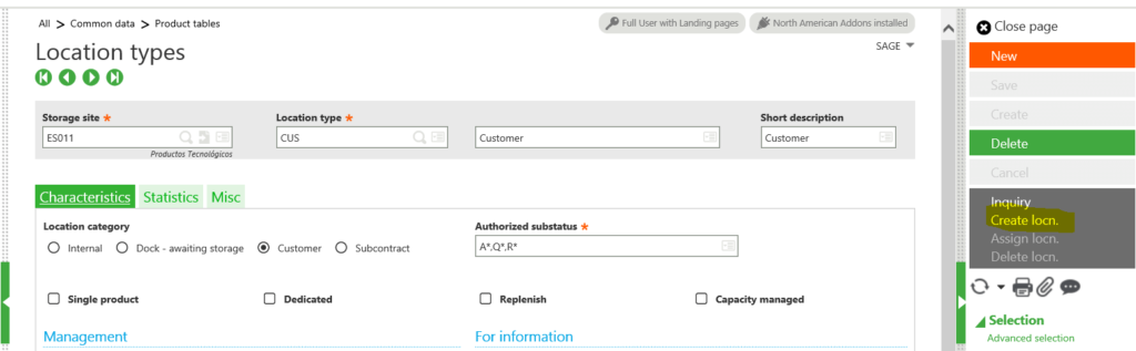 Sage X3 Location Types for Warehousing and Distribution (dimensions, storage constraints ...