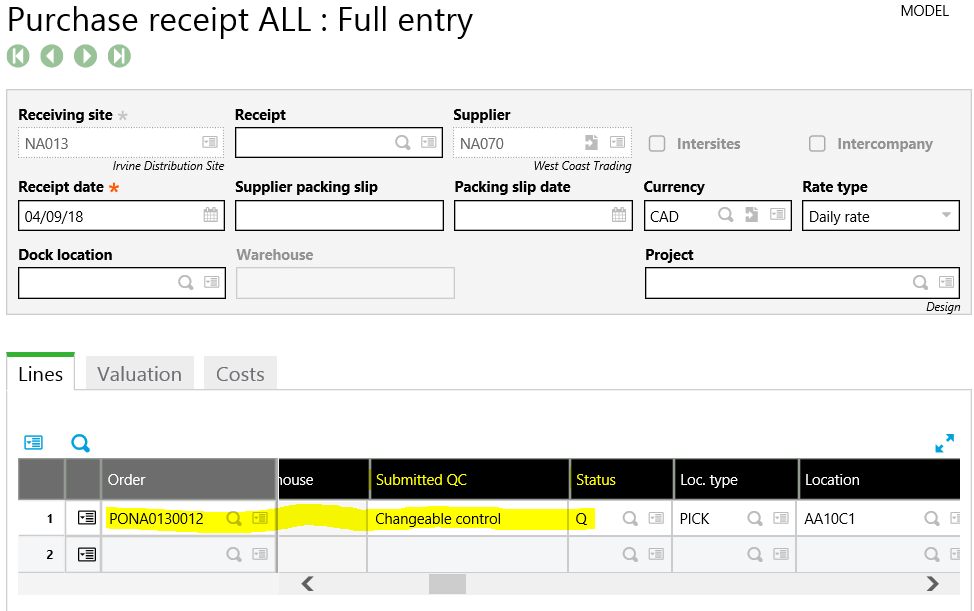 Quality Control on Purchase Order Receipts Process in Sage X3