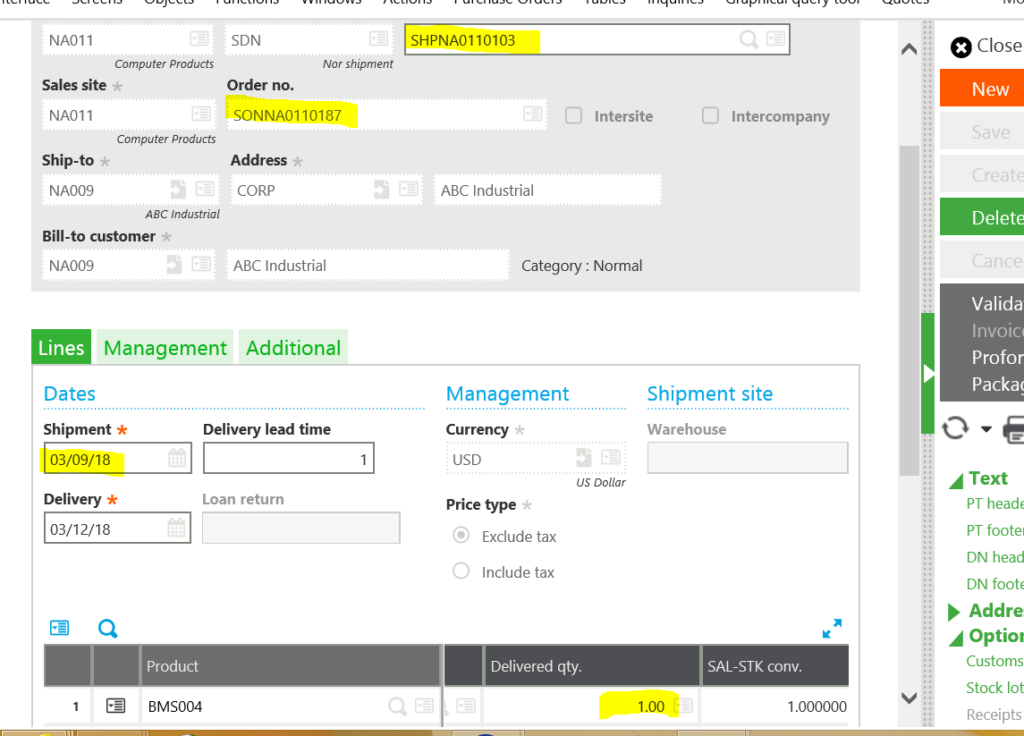 Sage X3 Partial Deliveries on Sales Orders Complete