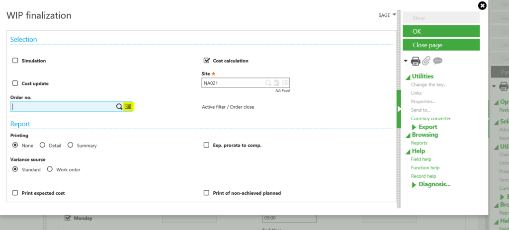 How to setup WIP Finalization as a Recurring Task in Sage X3