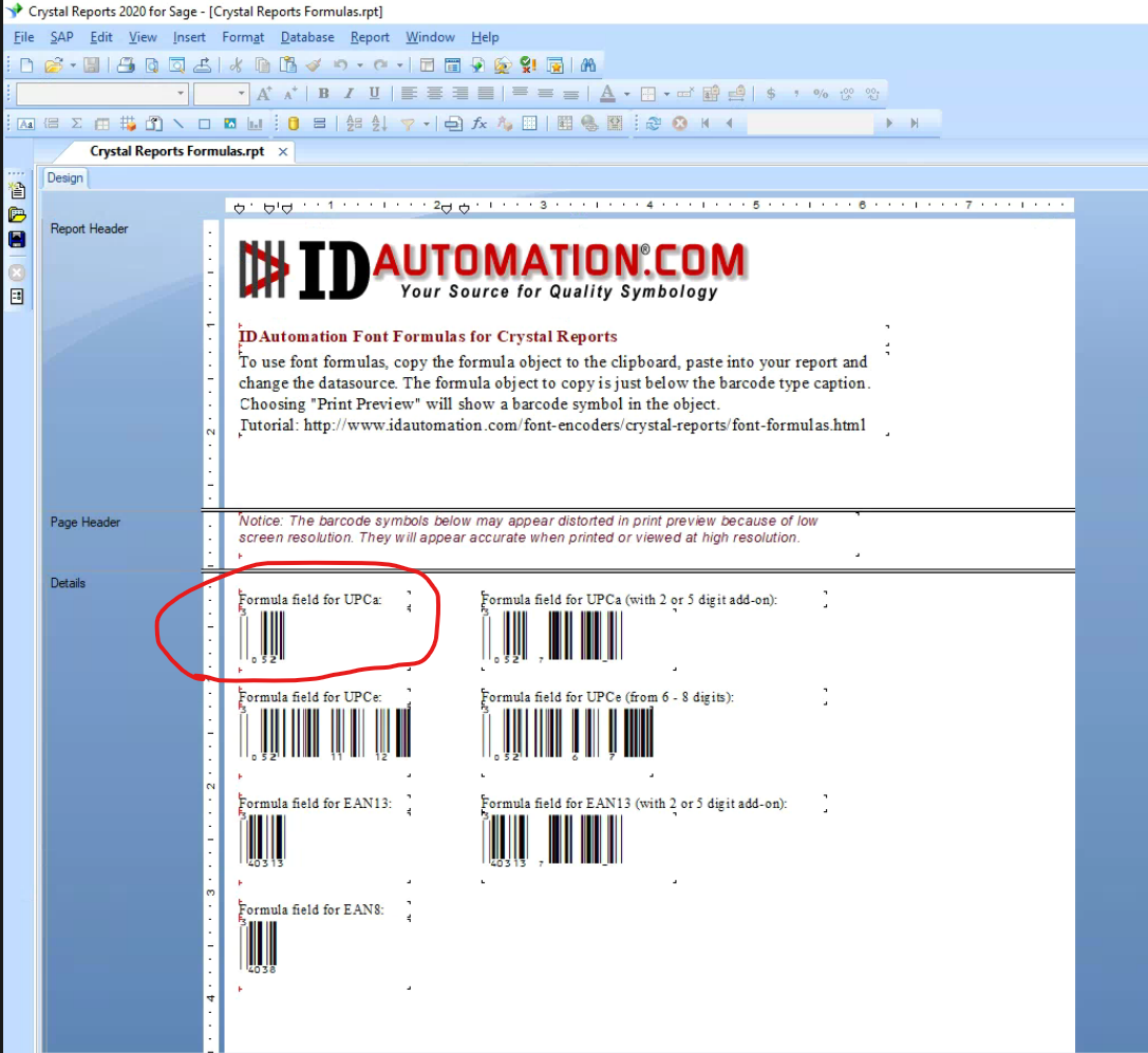 How to Set Up UPC-A Barcodes in Crystal Reports in Sage 100