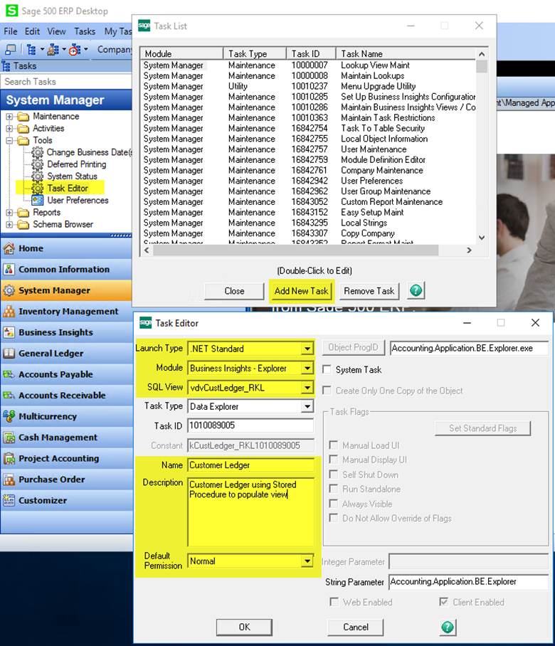 Create a Custom Task in Sage 500 ERP