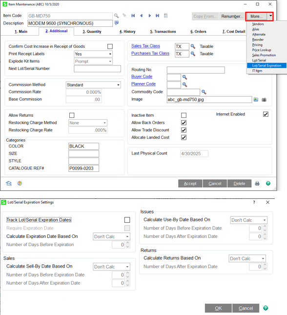 Sage 100 Lot and Serial features