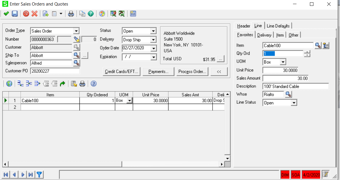 Configuring Sage 500 Sales Order Entry to work with Data Porter